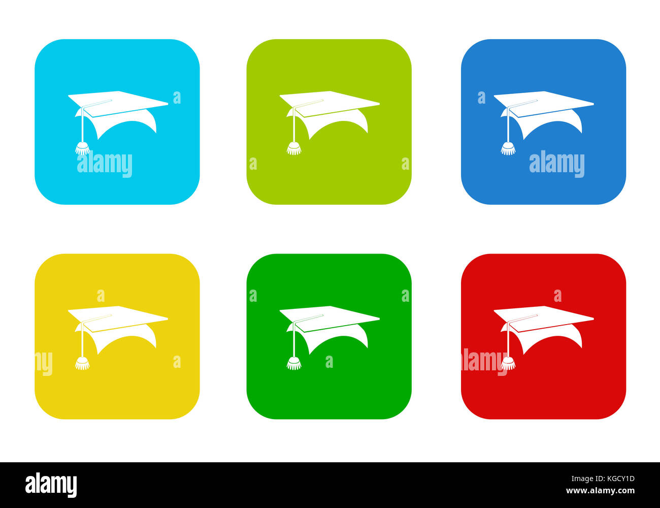 Set of rounded square colorful flat icons with graduation symbol in ...
