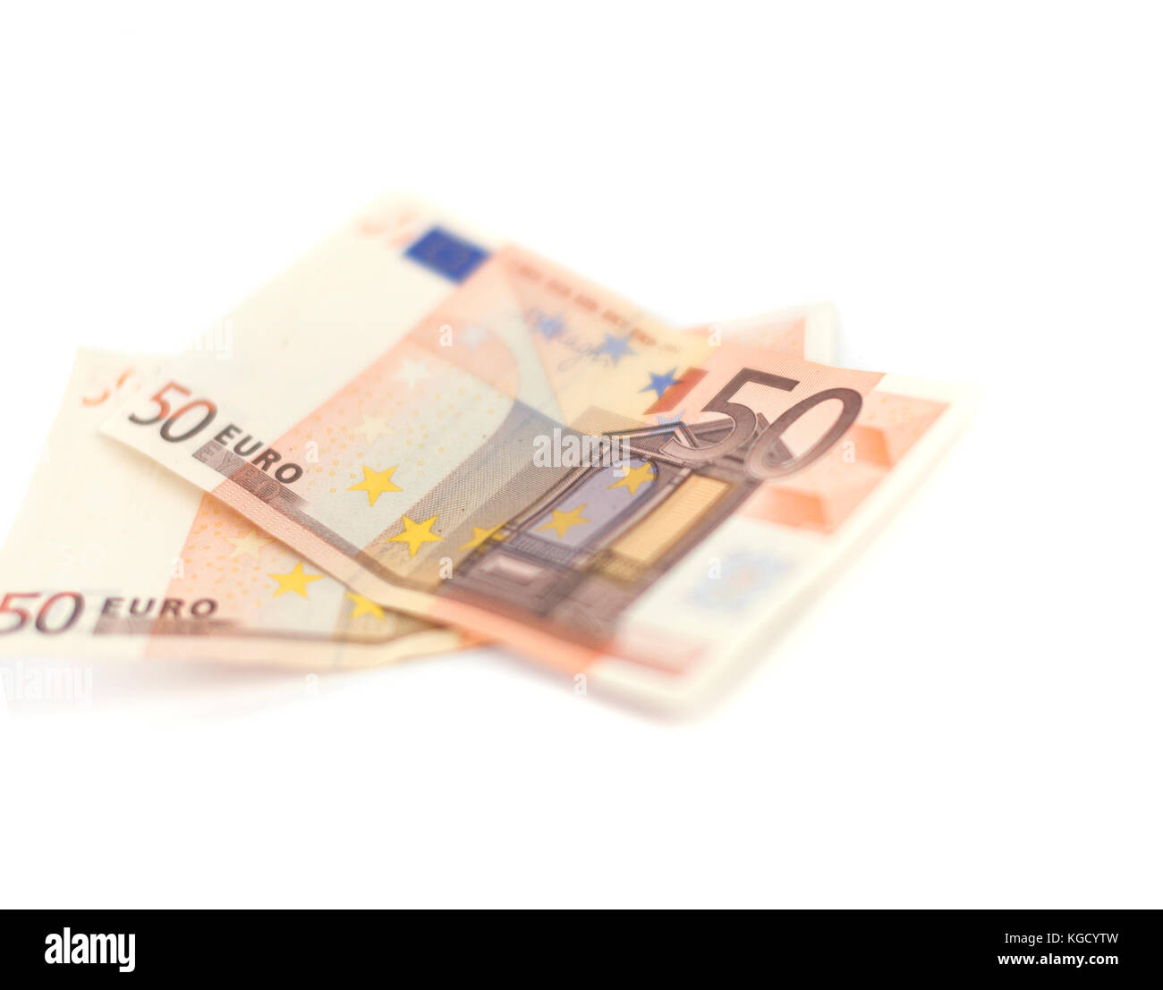 Euro money banknotes isolated on white background. Blurred concept ...