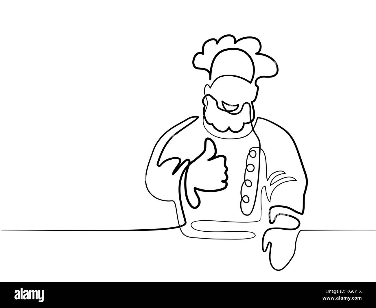 Continuous different width line drawing. Chef cook in uniform. Vector ...