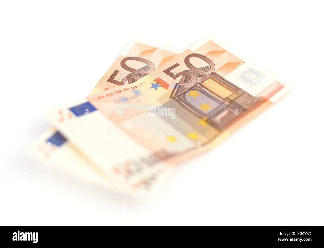 Euro money banknotes isolated on white background. Blurred concept ...