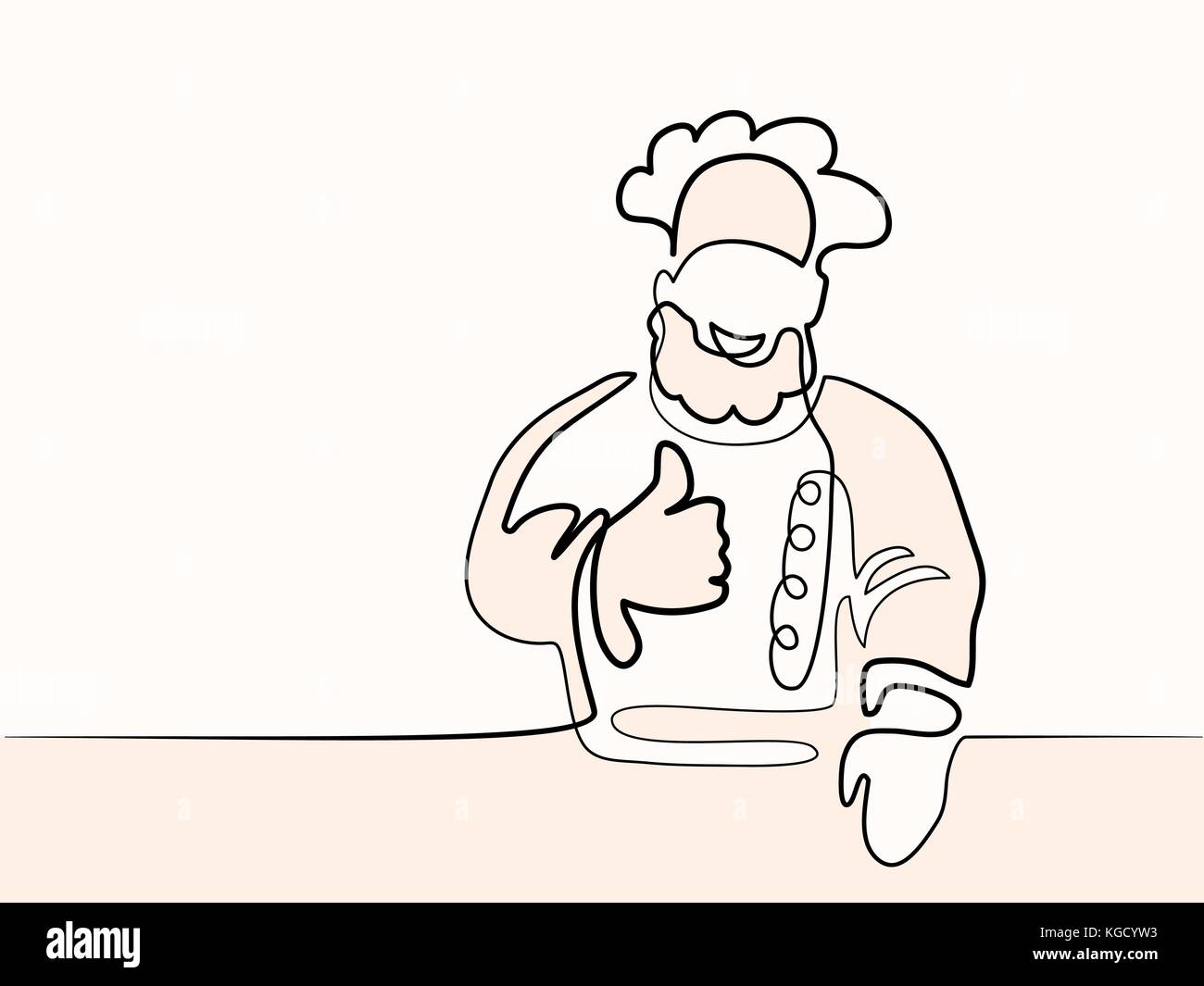 Continuous line drawing. Chef cook in uniform. Vector illustration ...