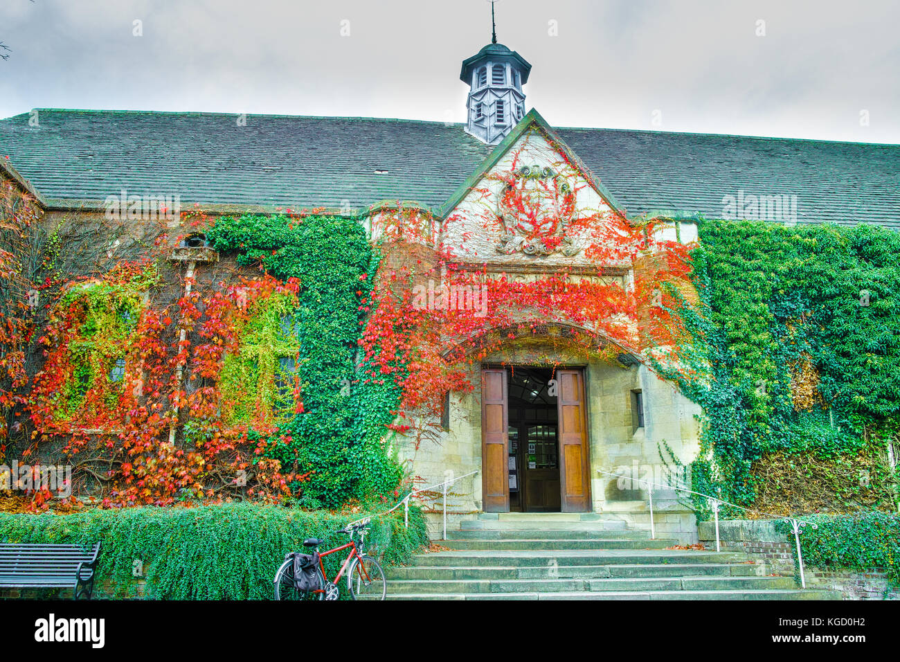 Main entrance to the public library at Kettering, England, on a dull ...