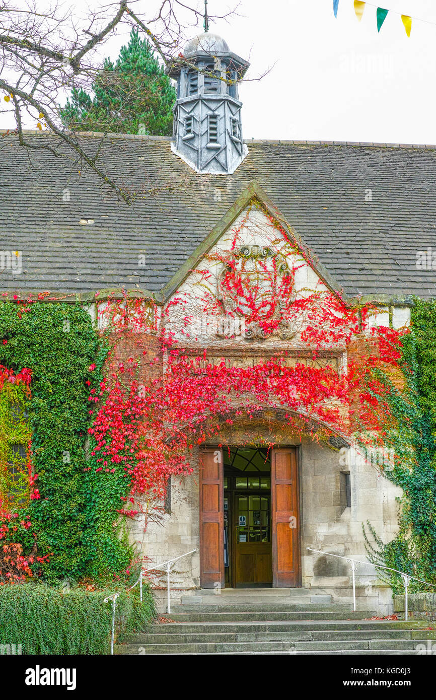 Main entrance to the public library at Kettering, England, on a dull ...