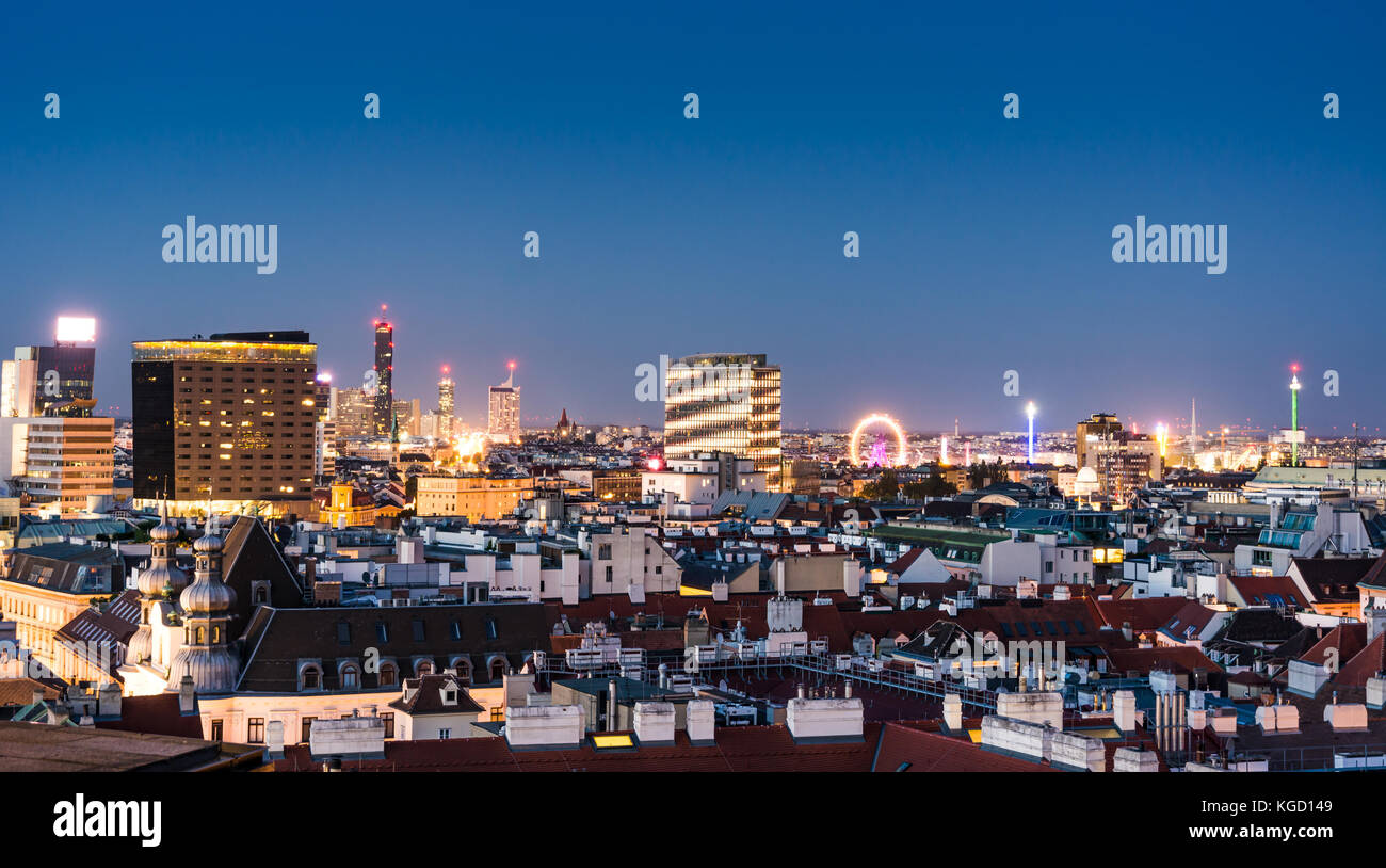 Aerial view over the cityscape of Vienna (Austria) at night Stock Photo ...