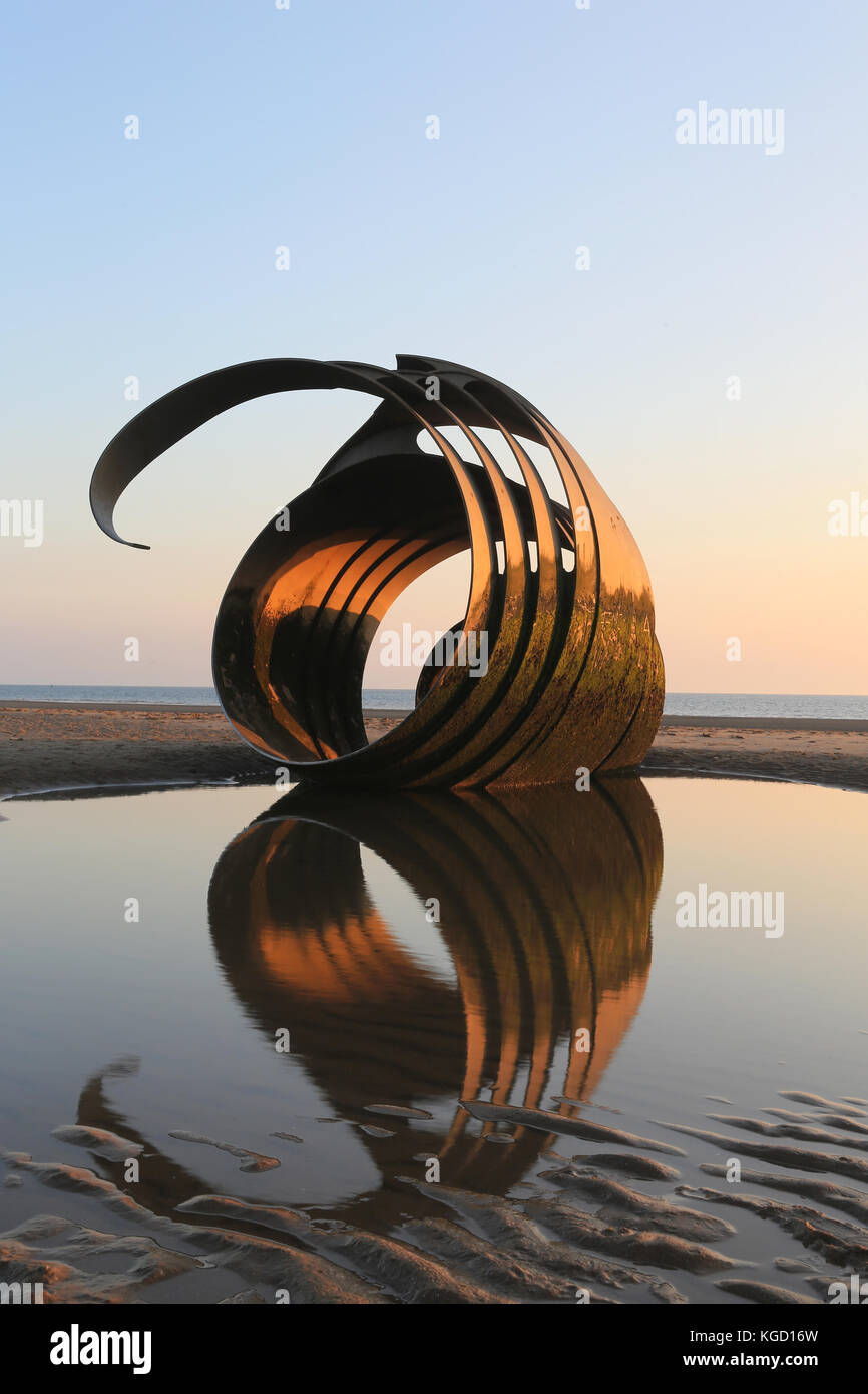 Marys shell sculpture lancashire coast beach sunset reflection sand ...