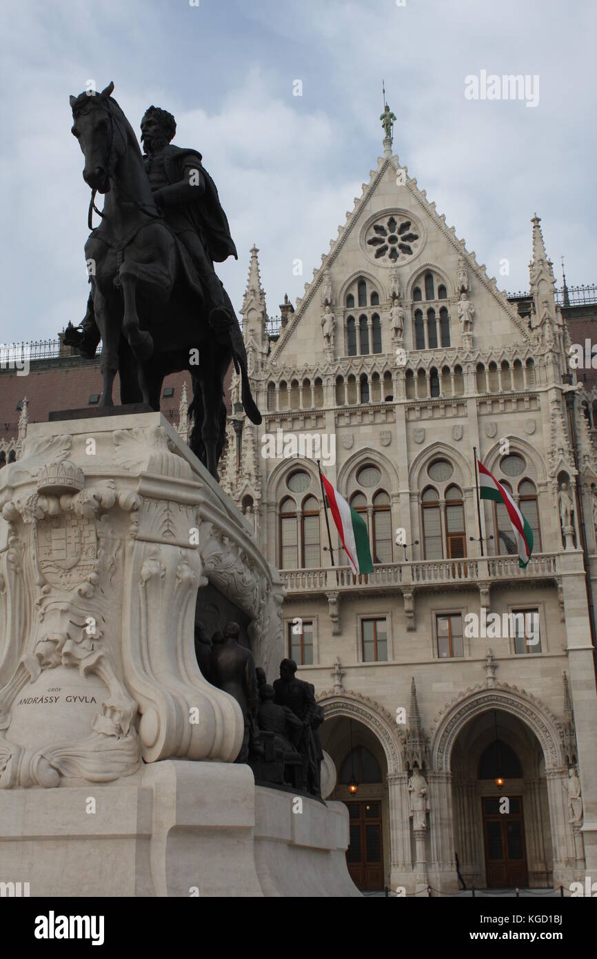 Equestrian statue of Count Gyula Andrassy near the building of ...