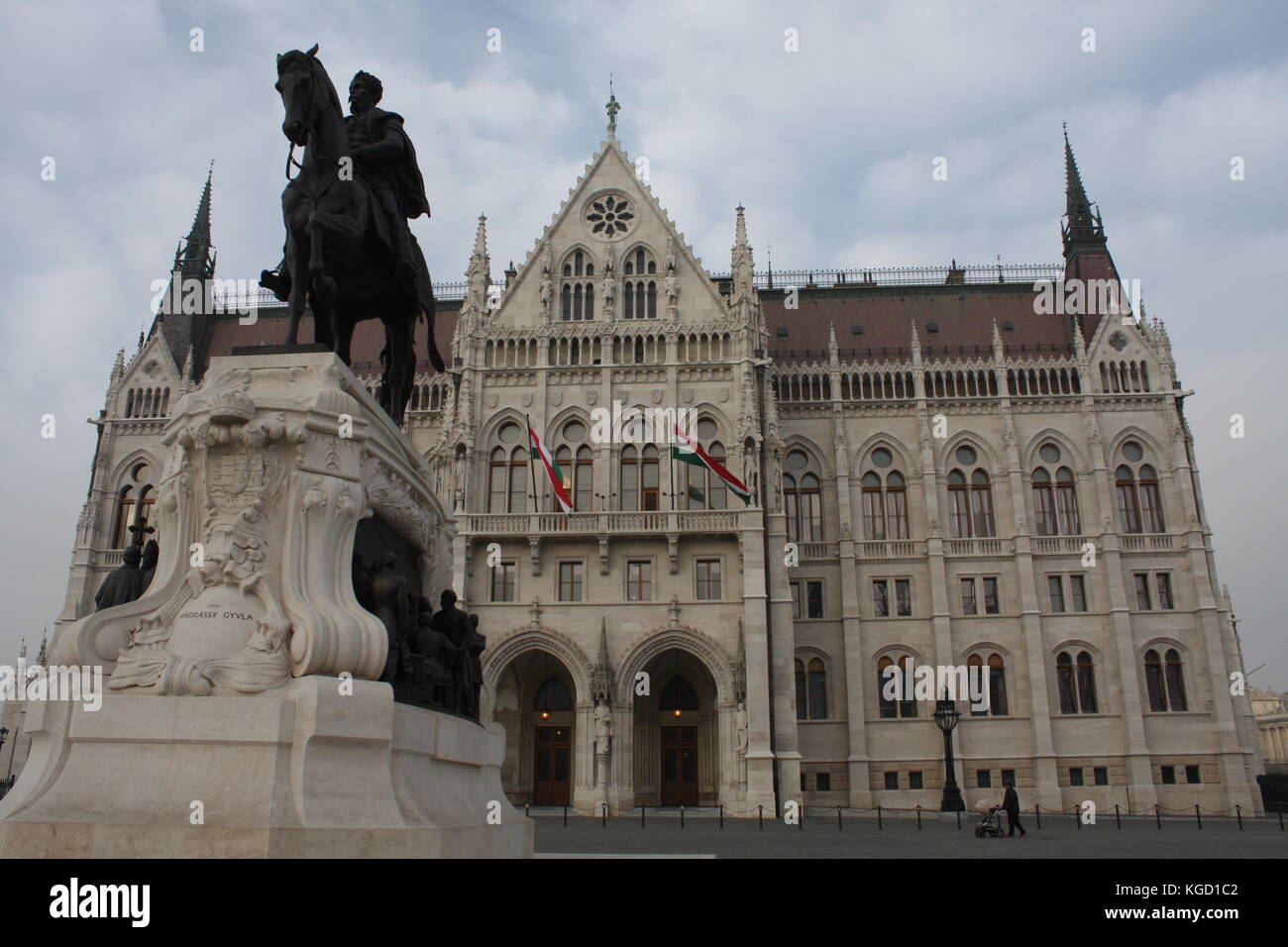 Equestrian statue of Count Gyula Andrassy near the building of ...