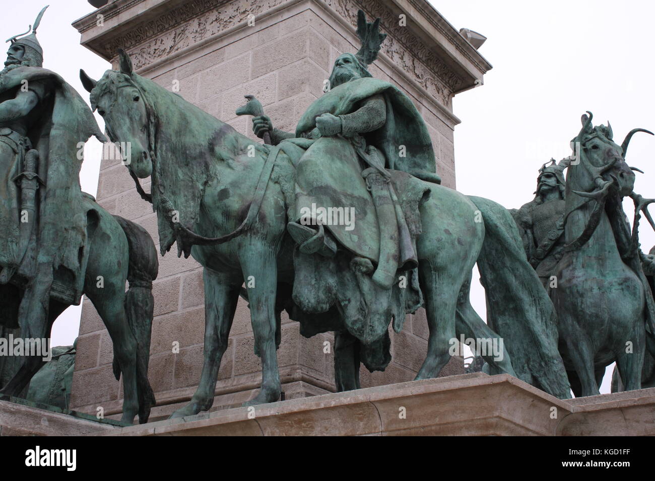 Heroes Square in Budapest, details of statues and monuments in the ...