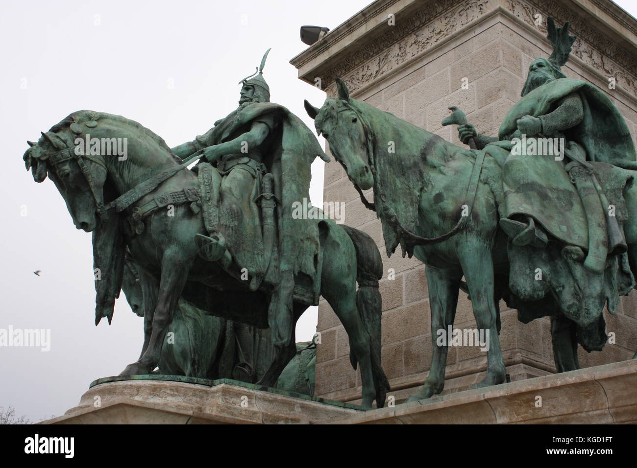 Heroes Square in Budapest, details of statues and monuments in the ...