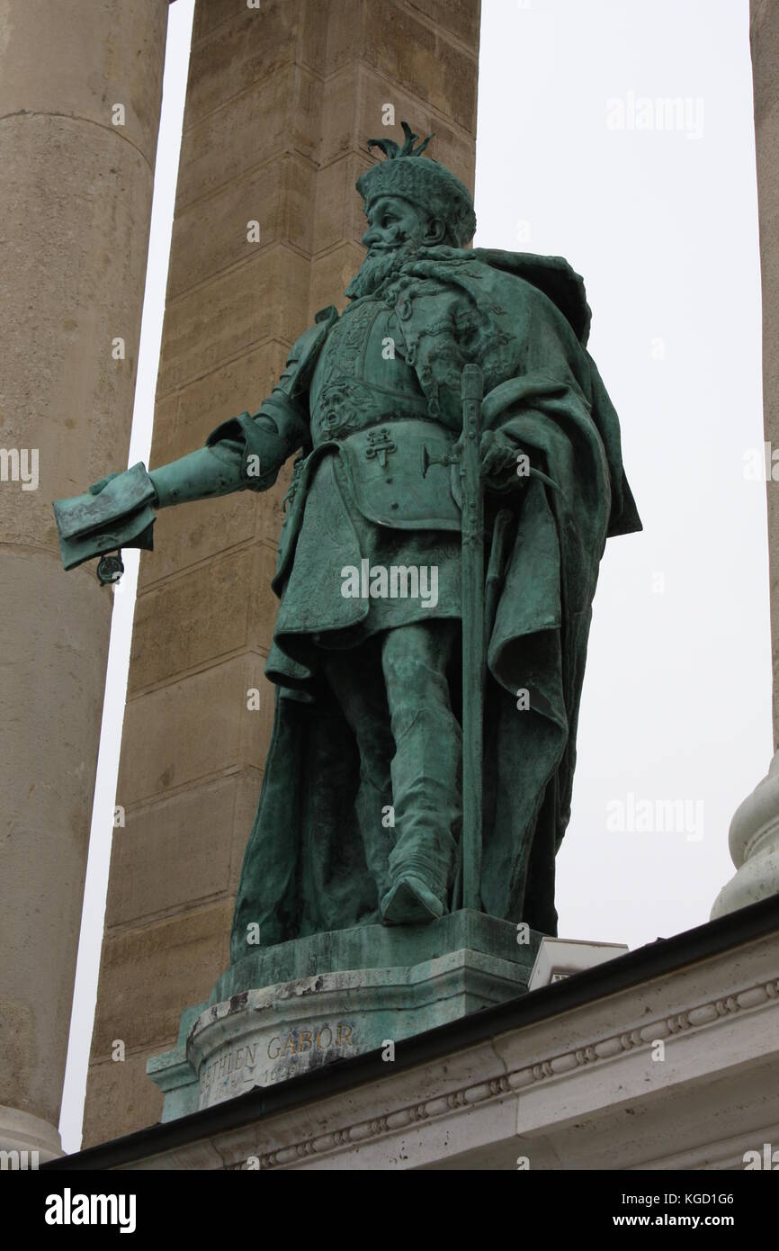 Heroes Square in Budapest, details of statues and monuments in the ...