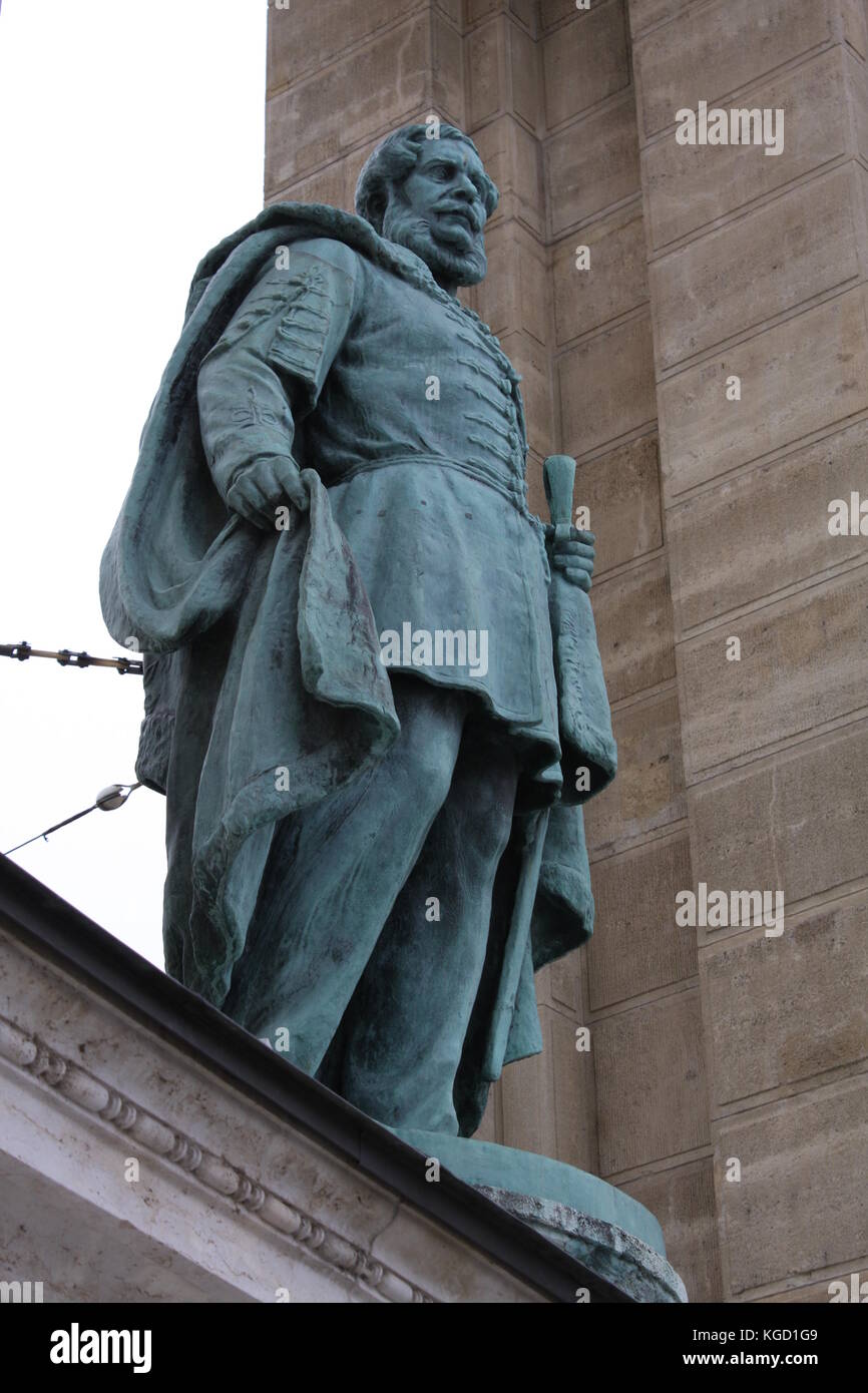 Heroes Square in Budapest, details of statues and monuments in the ...