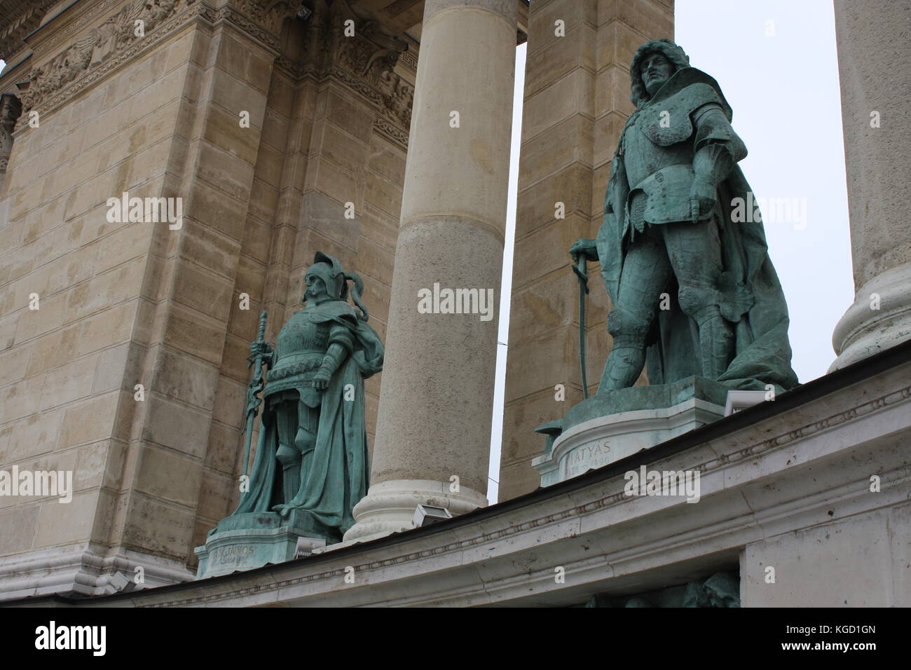 Heroes Square in Budapest, details of statues and monuments in the ...