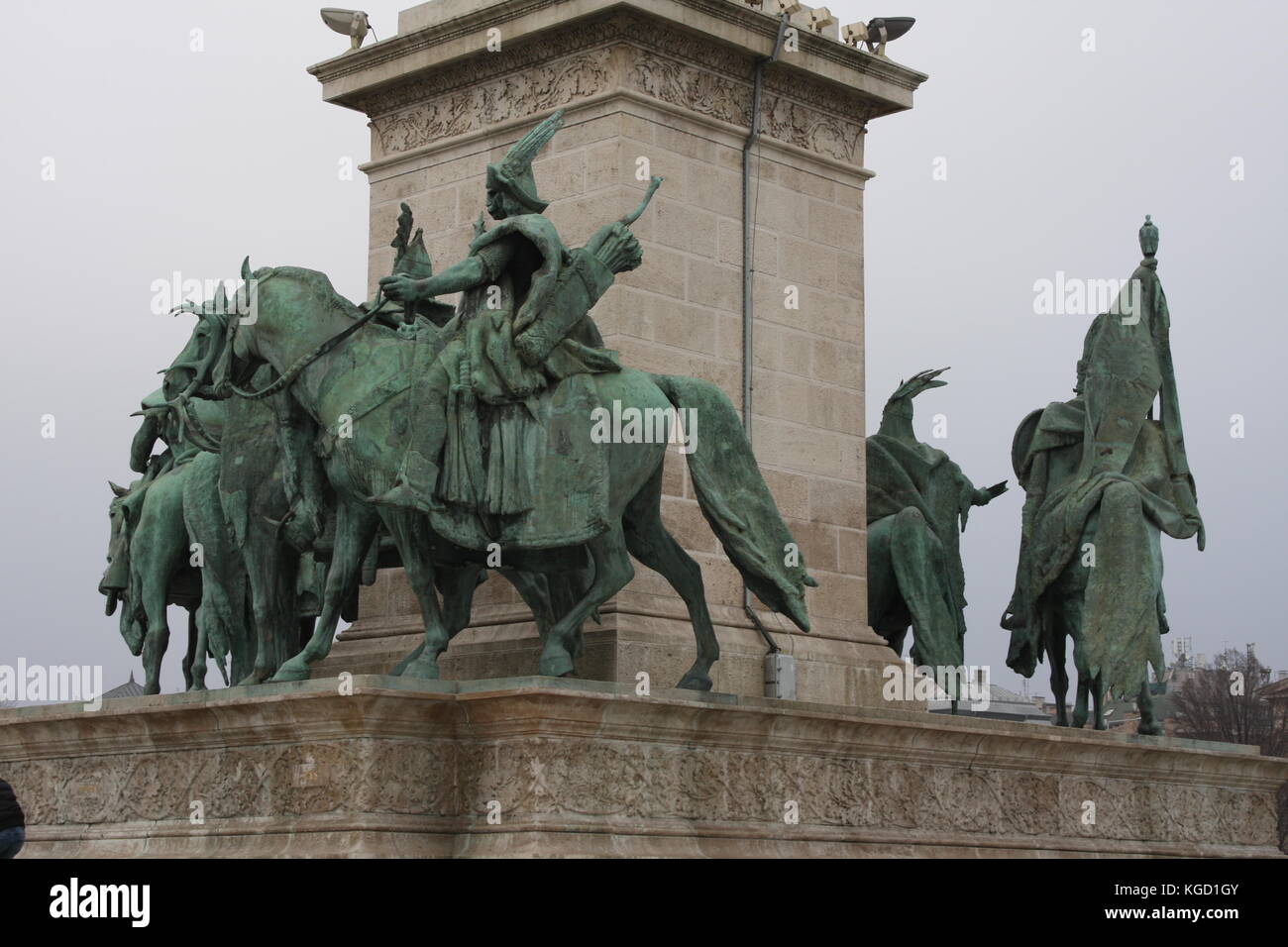 Heroes Square in Budapest, details of statues and monuments in the ...