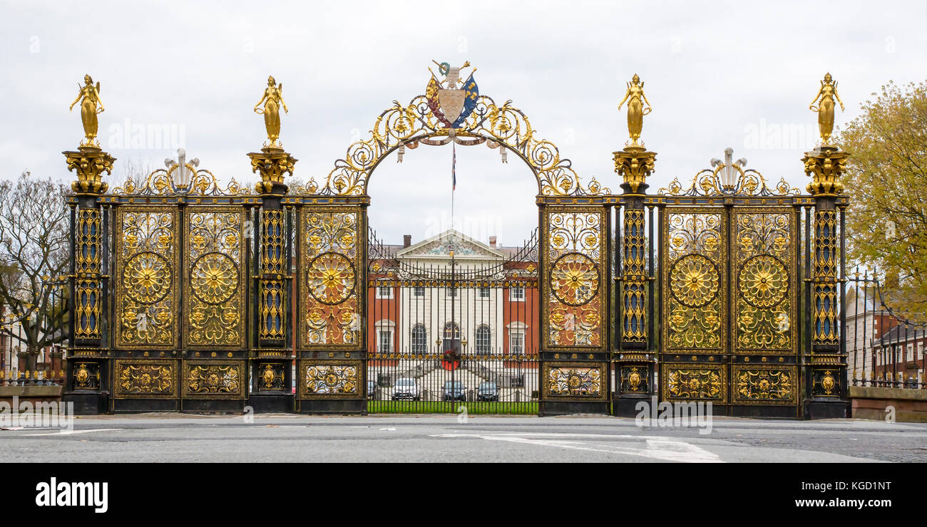 The Golden Gates in front of Warrington Town Hall Stock Photo - Alamy