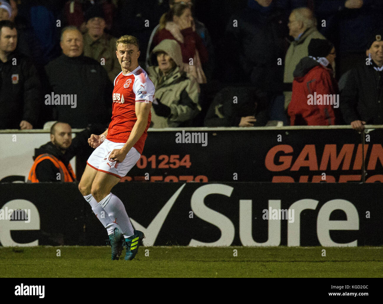 Fleetwood's Jack Sowerby ccelebrates scoring his side's second goal of ...
