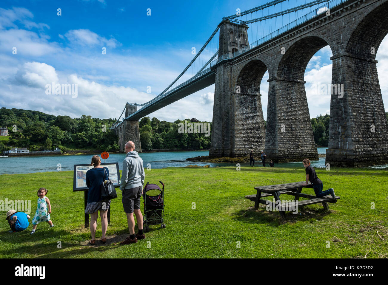 Visitor area beneath the Menai Bridge Stock Photo - Alamy