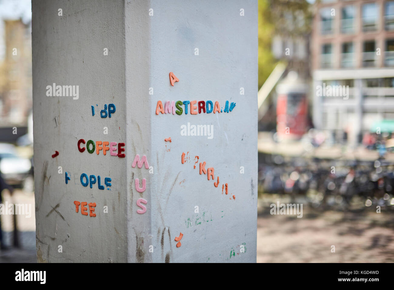 Felt letters stuck on a colum in the centre of Amsterdam Stock Photo ...
