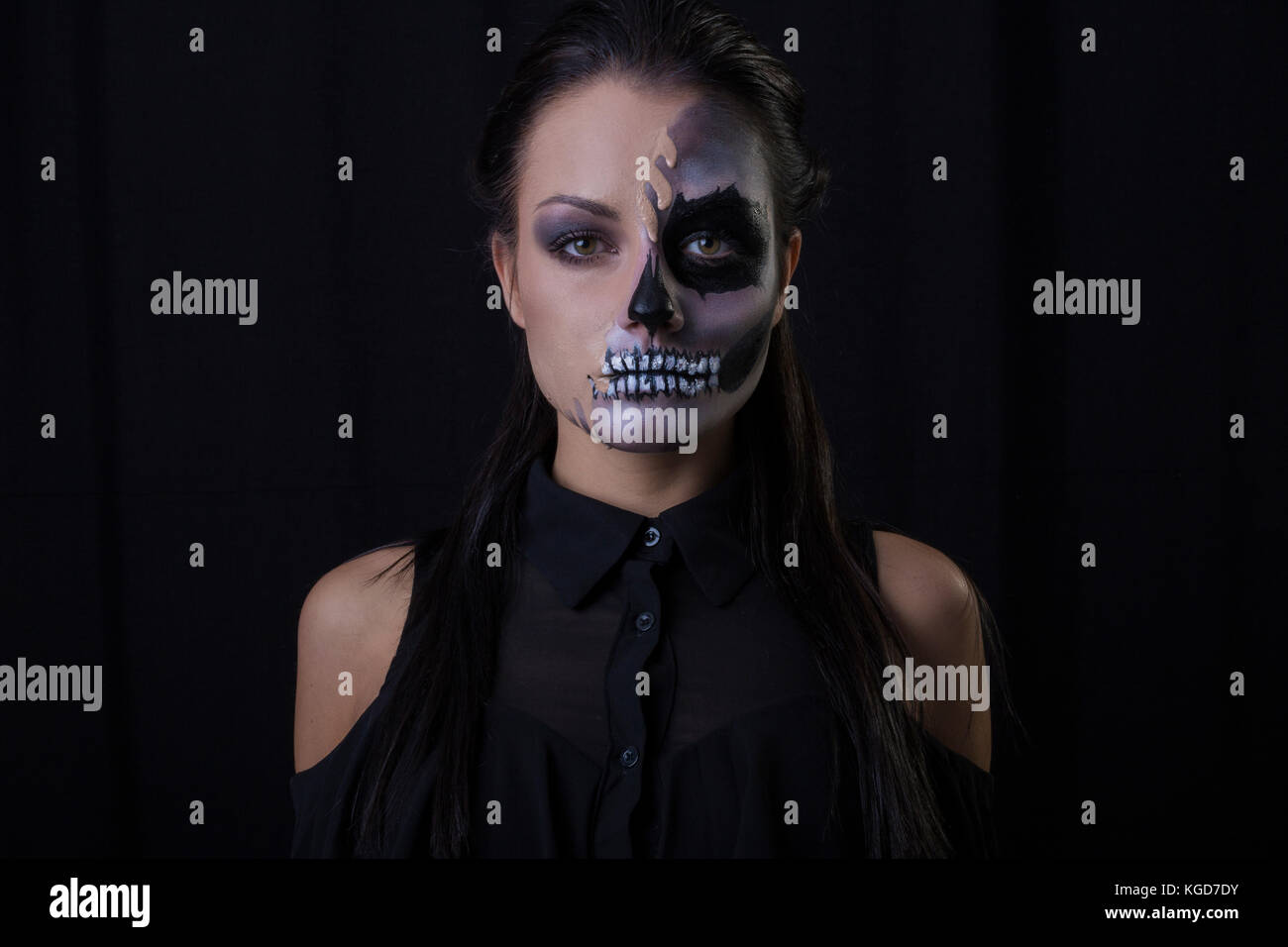 Beautiful woman with make-up skeleton Stock Photo - Alamy
