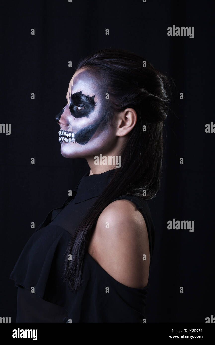 Beautiful woman with make-up skeleton Stock Photo - Alamy