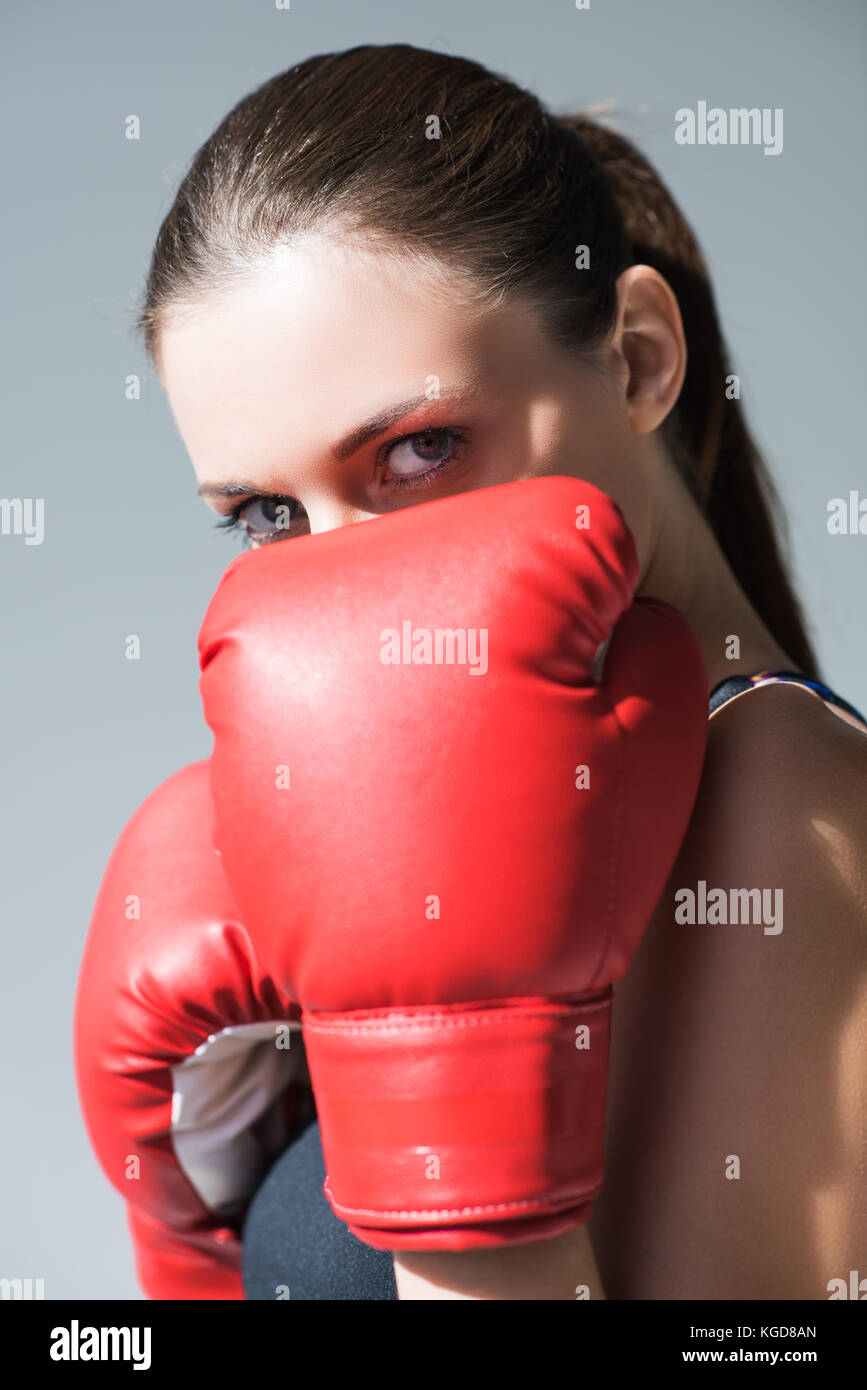 Beautiful girl in boxing gloves hi-res stock photography and images - Alamy