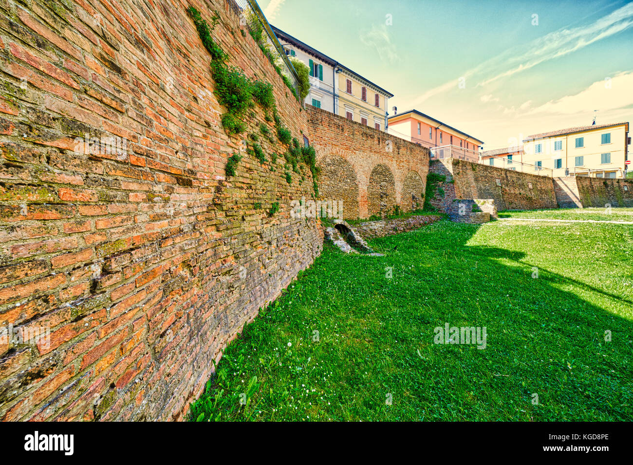 walls of medieval castle in Italian country village Stock Photo - Alamy