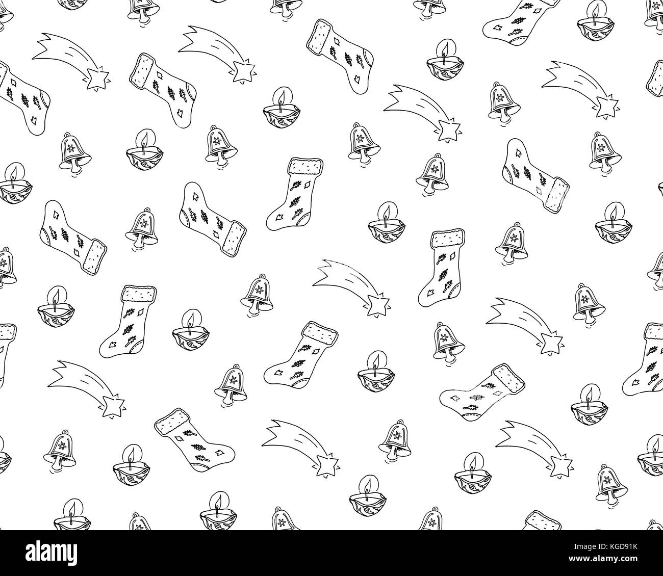 Christmas cute seamless pattern Black and White Stock Photos & Images ...