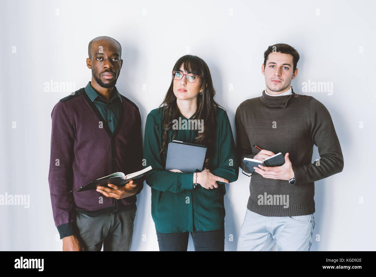 Multiracial business people working together connected with ...