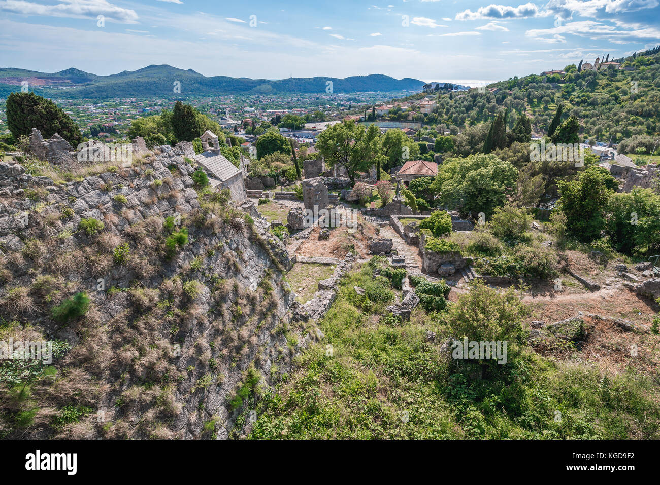 Aerial view of fortress ruins in Stari Bar (Old Bar) - small town near ...