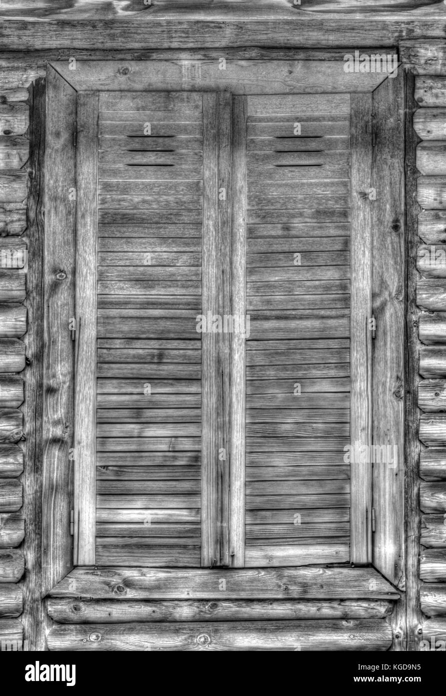 Window on wooden wall closeup Stock Photo - Alamy