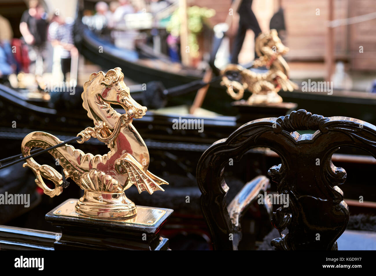Detail of a gondola design featuring golden seahorses Stock Photo - Alamy