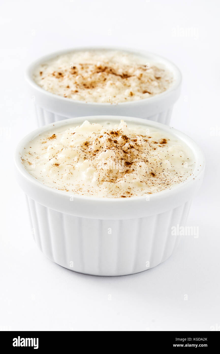 Arroz con leche. Rice pudding with cinnamon isolated on white ...