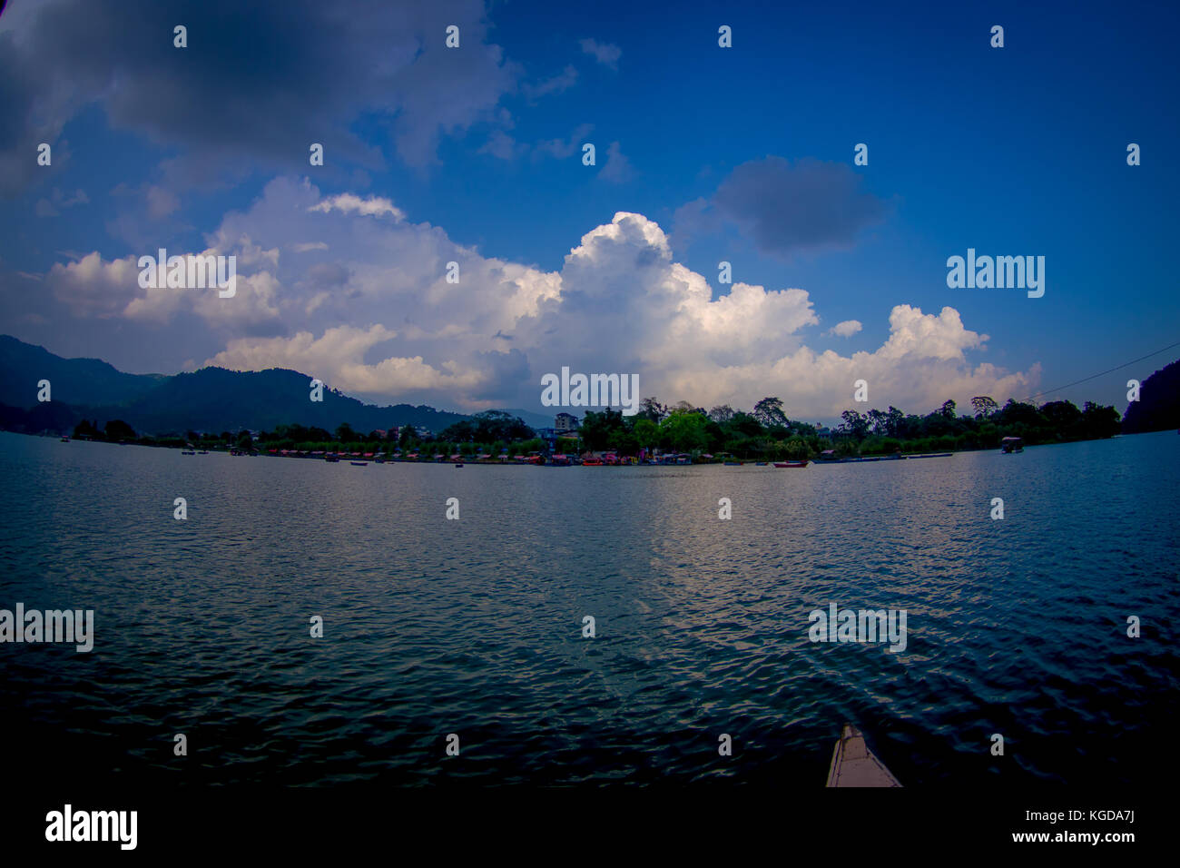 Beautiful landscape of the Phewa tal-lake with buildings in the ...