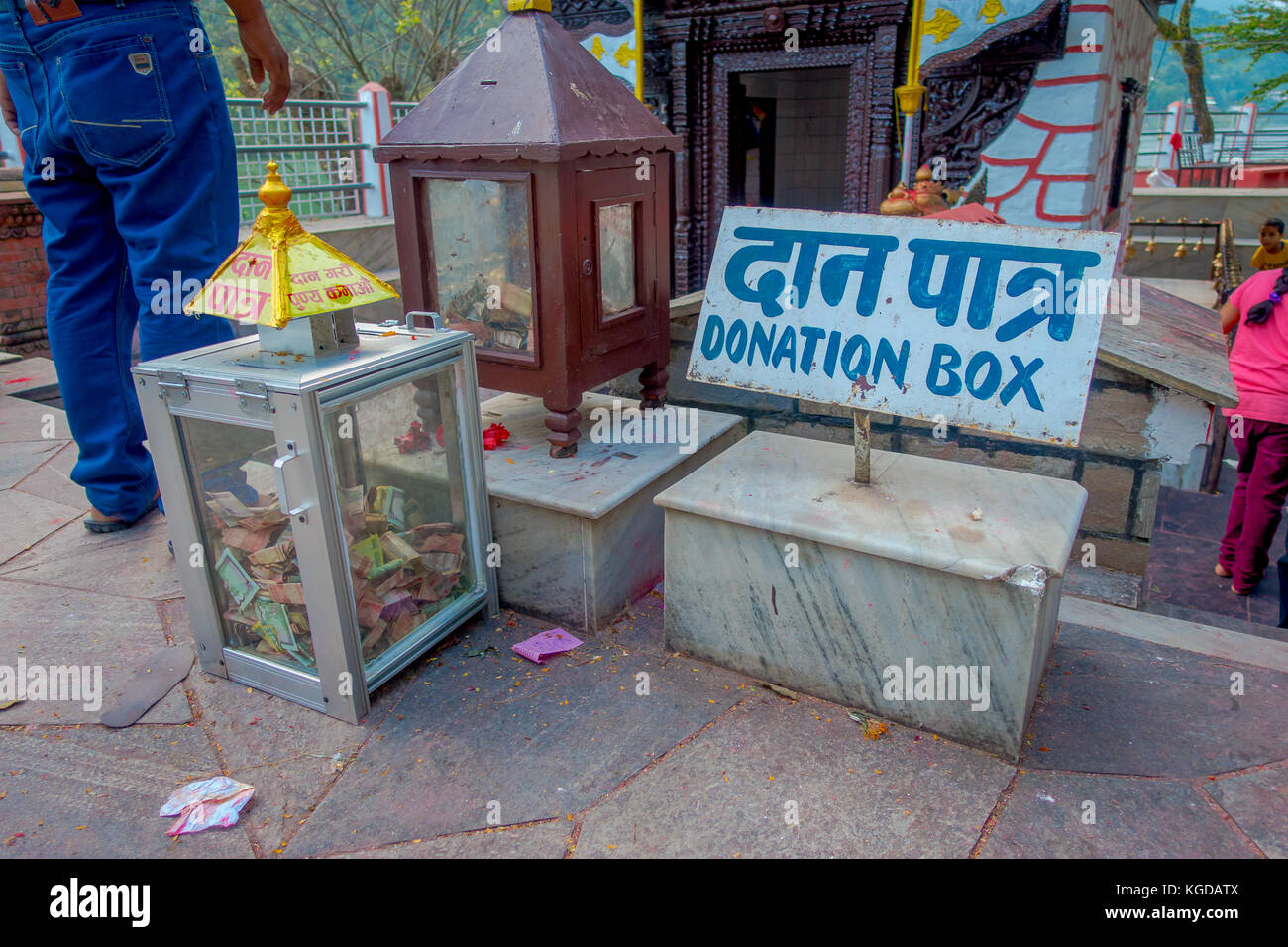 POKHARA, NEPAL - SEPTEMBER 04, 2017: Informative sign of Tal Barahi ...