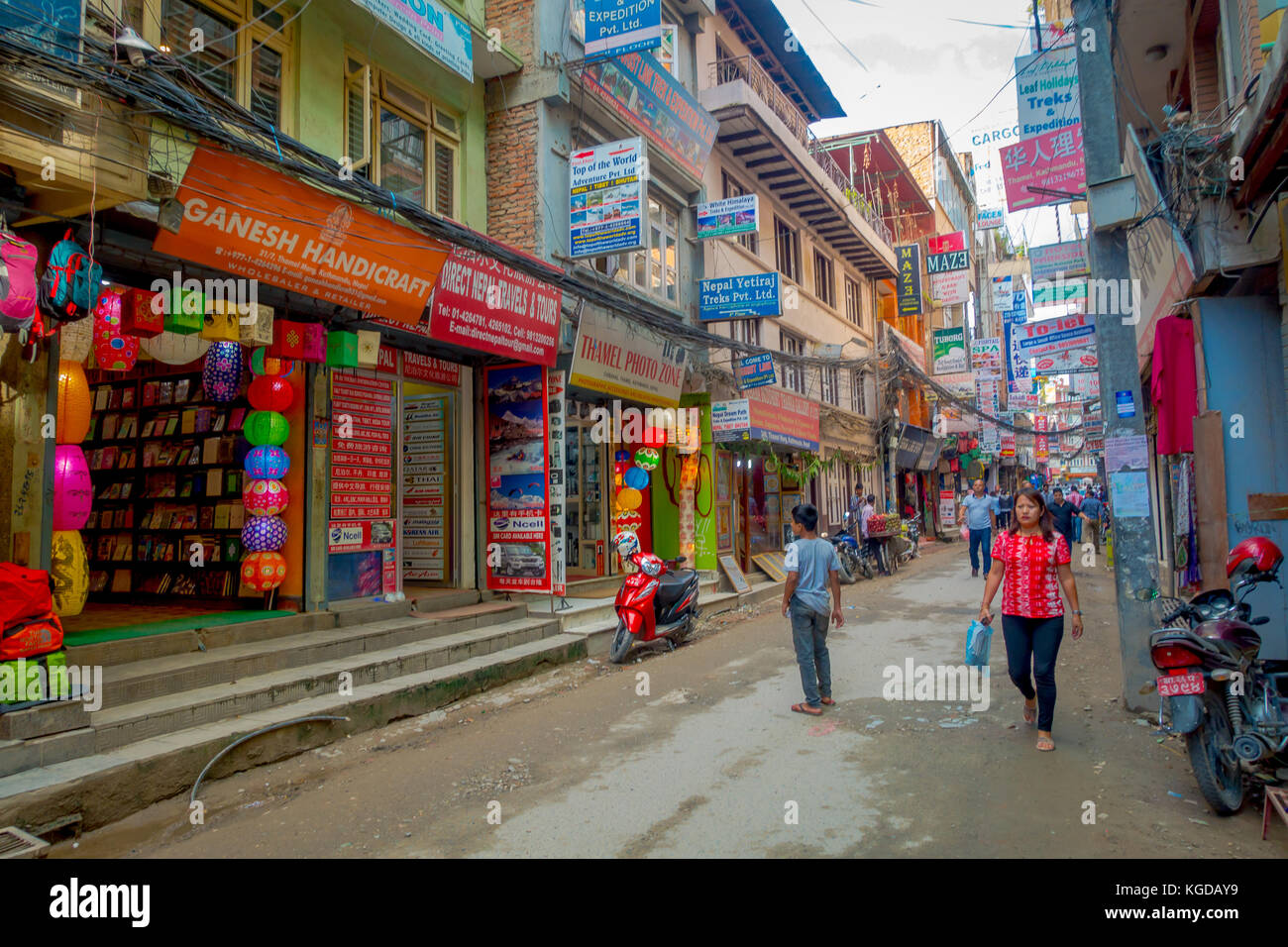 THAMEL, KATHMANDU NEPAL - OCTOBER 02, 2017: Streets of Thamel, with ...