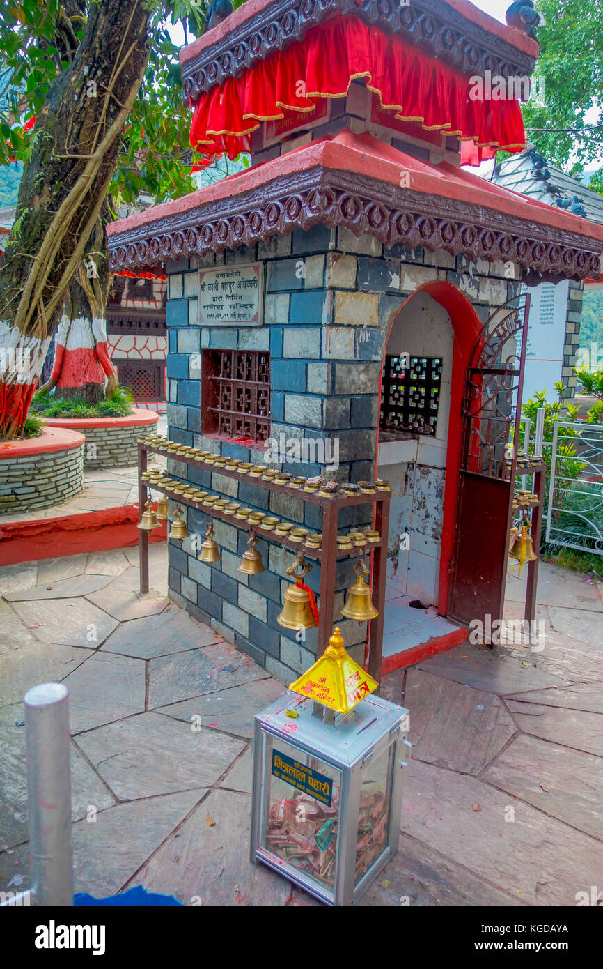 POKHARA, NEPAL - SEPTEMBER 04, 2017: Close up of Tal Barahi Temple ...