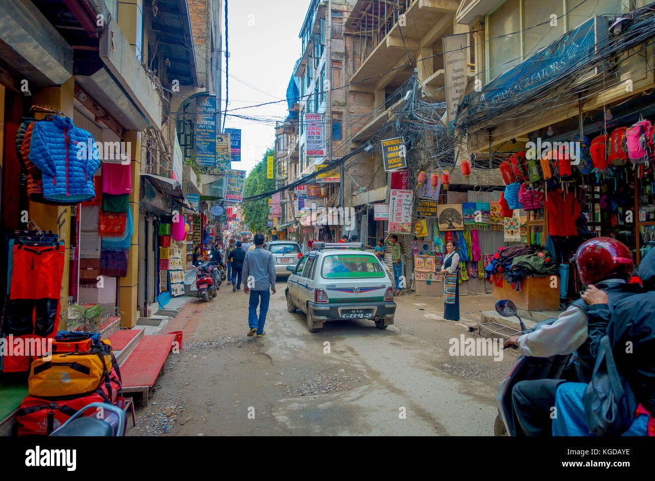 THAMEL, KATHMANDU NEPAL - OCTOBER 02, 2017: Streets of Thamel, with ...