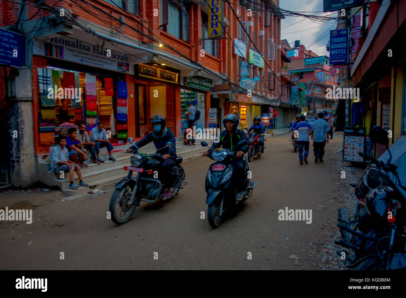 THAMEL, KATHMANDU NEPAL - OCTOBER 02, 2017: Unidentified people in ...