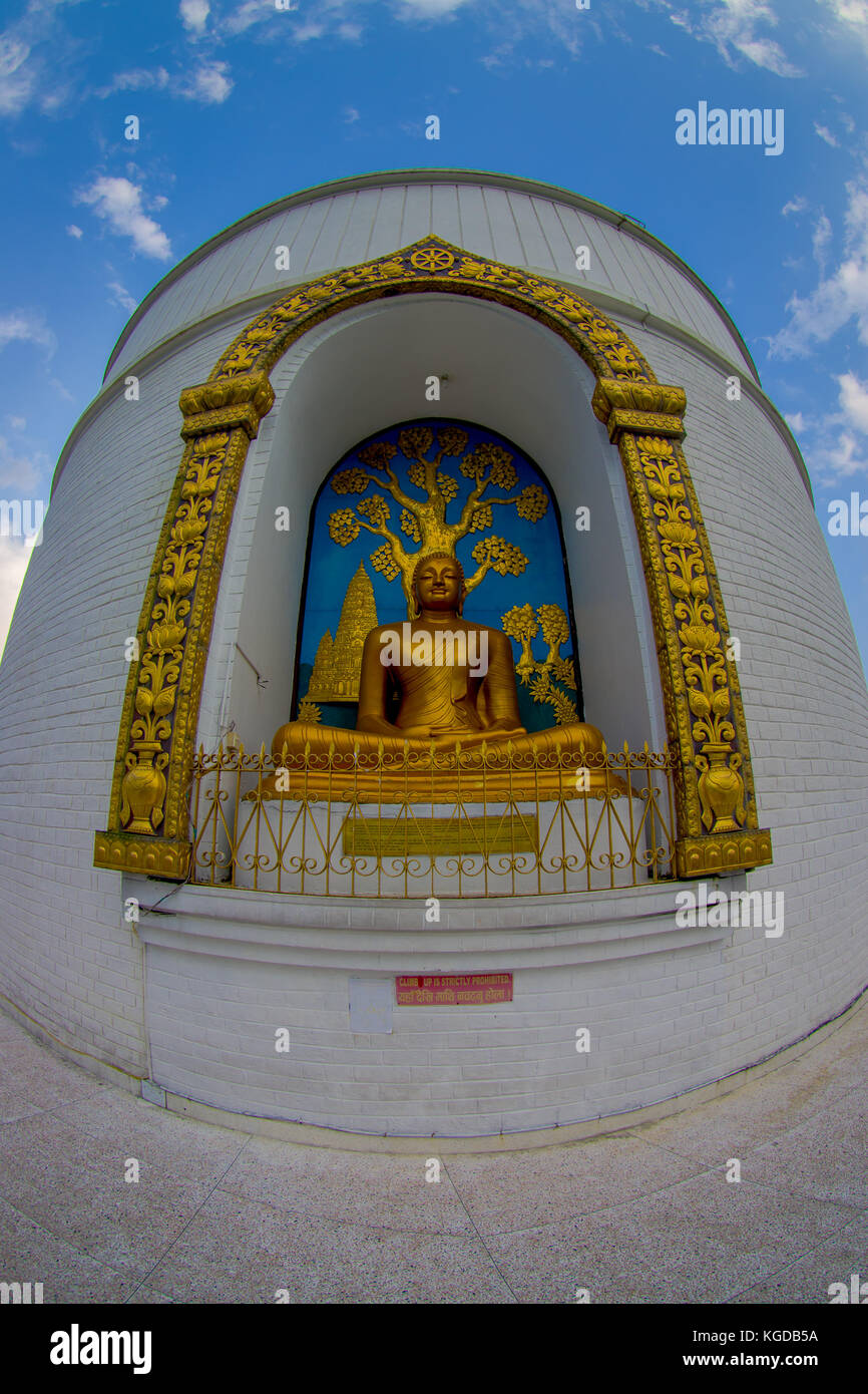 POKHARA, NEPAL, SEPTEMBER 04, 2017: Golden statue of Buddha a the World ...