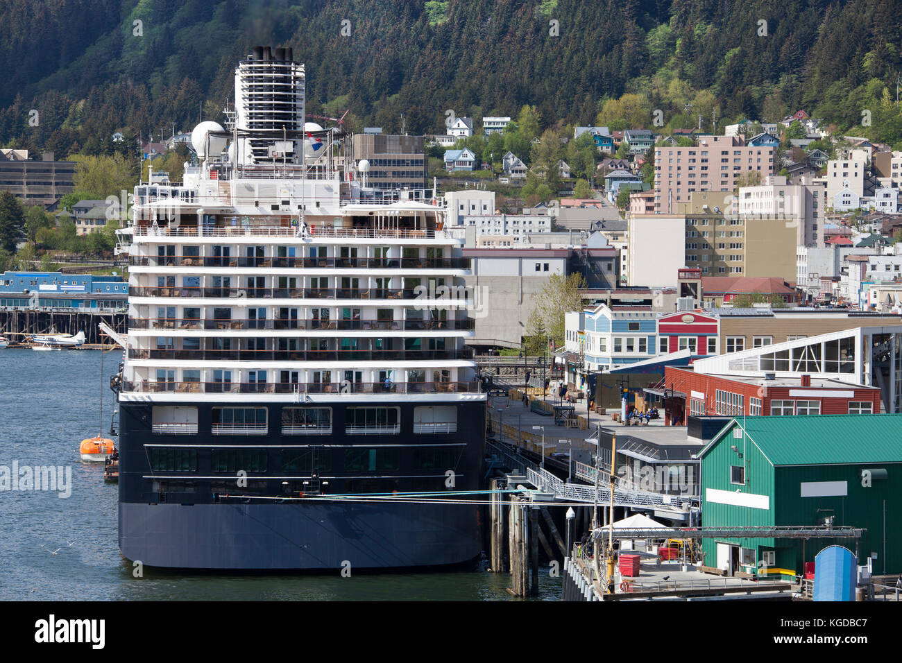 The cruise ship moored in the downtown of Juneau, the capital of Alaska ...
