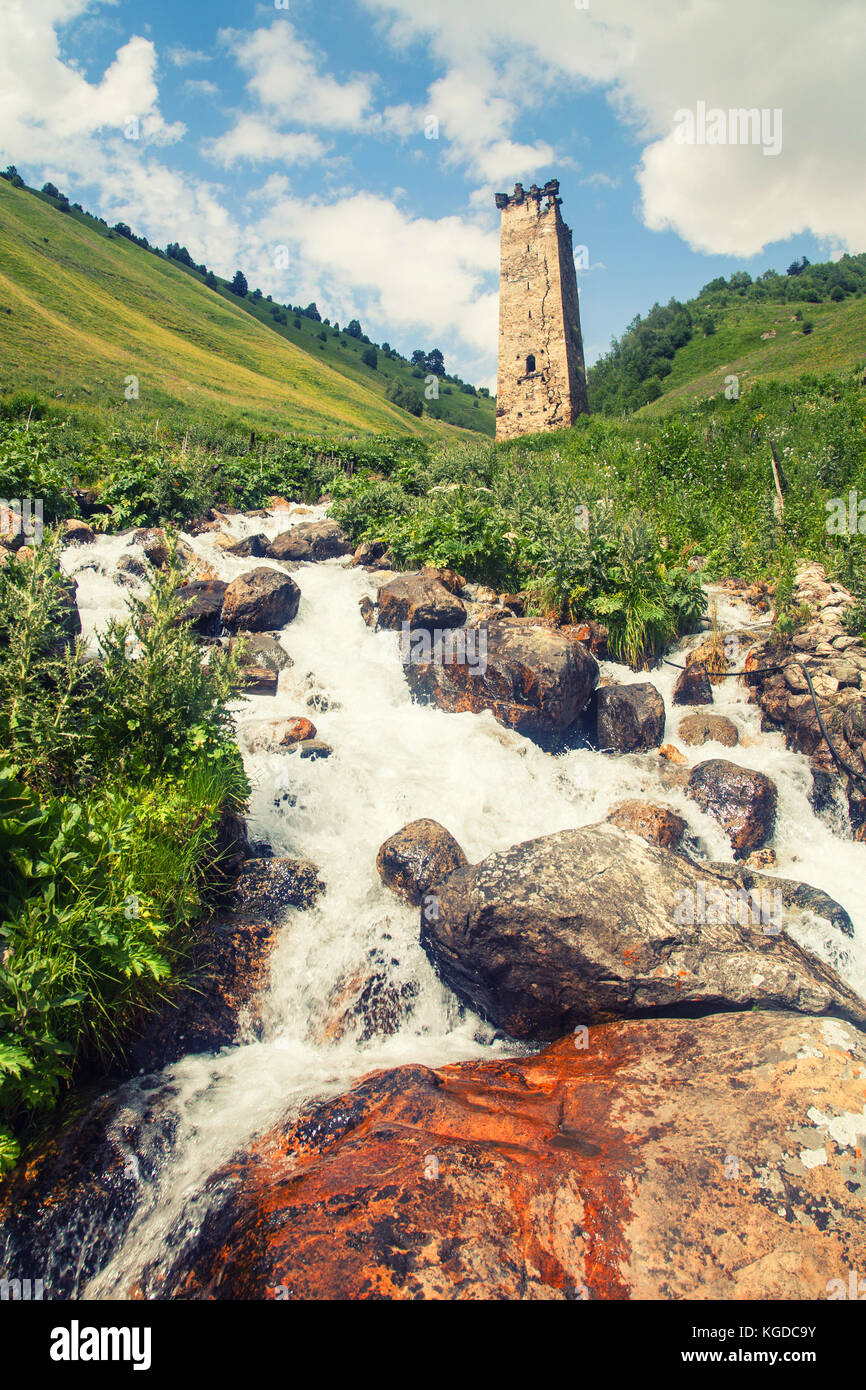 Georgian mountains Svaneti towers Stock Photo - Alamy
