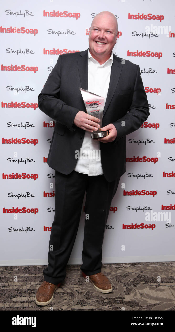 Dominic Brunt after winning the Funniest Male Award at the Inside Soap ...
