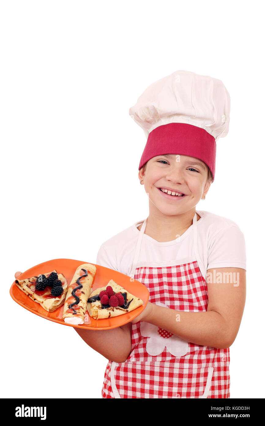 happy little girl cook with crepes Stock Photo - Alamy