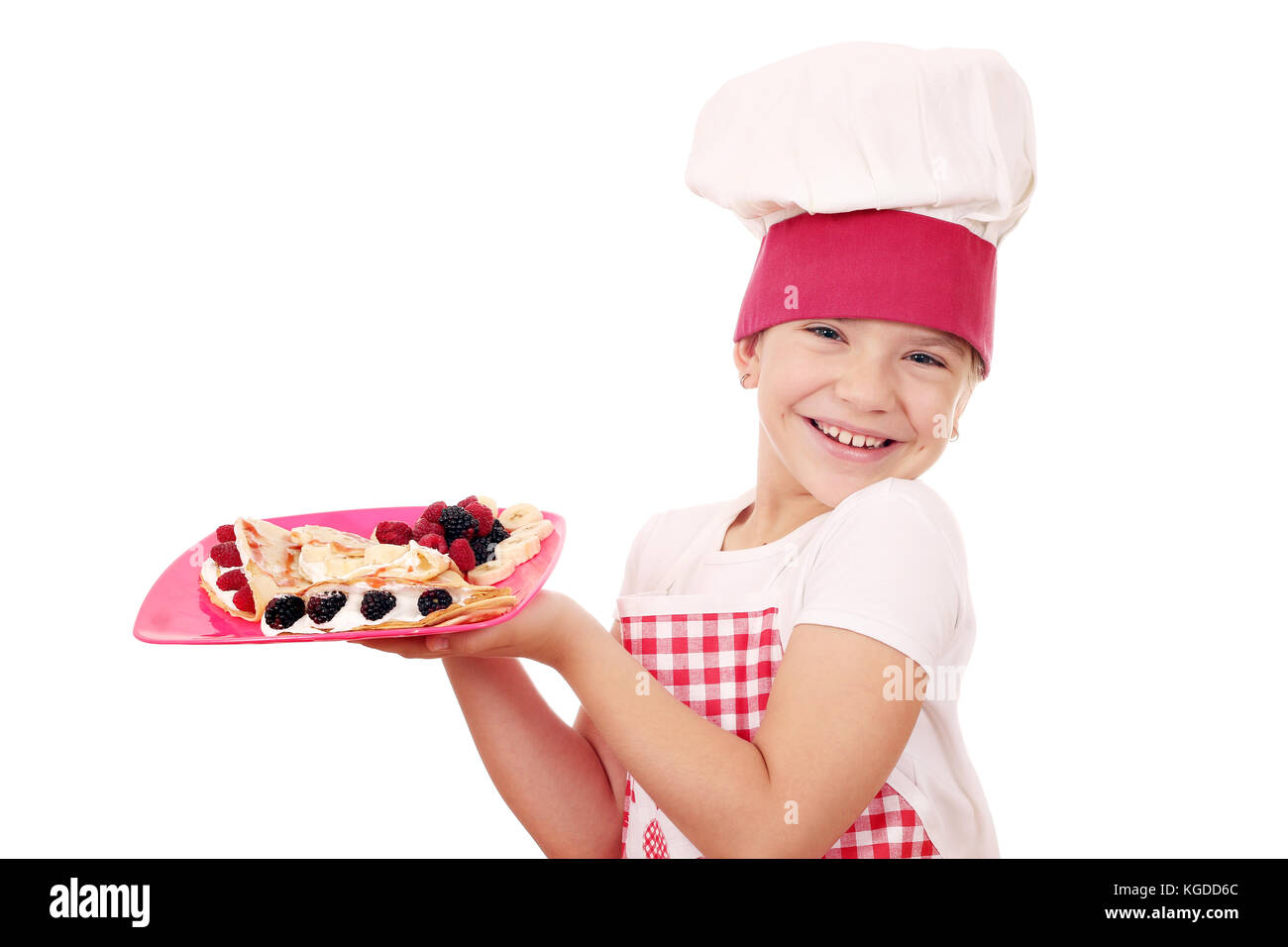 happy little girl cook with sweet crepes Stock Photo - Alamy