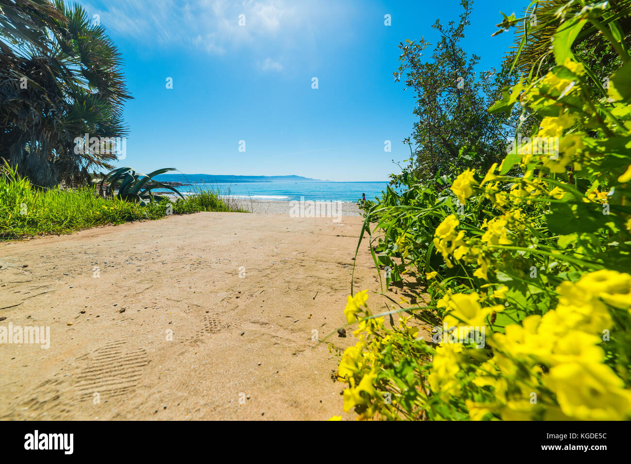 clear blue sky over Le Bombarde beach, Sardinia Stock Photo - Alamy