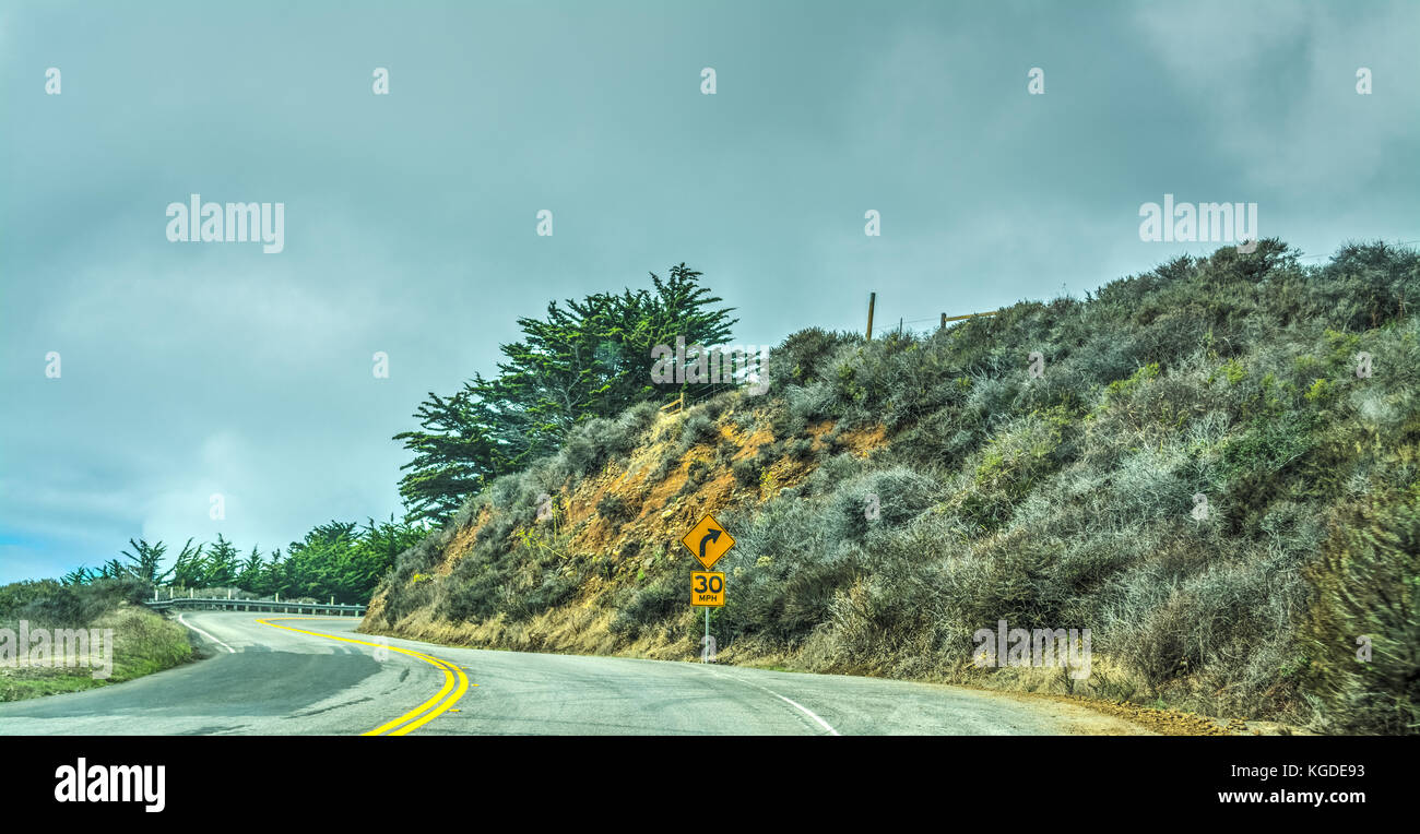 Overcast sky over Pacific Coast Highway Stock Photo - Alamy
