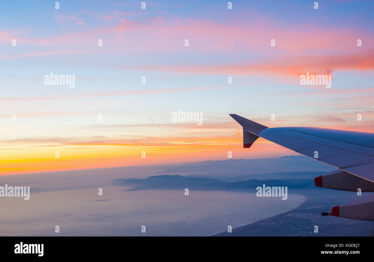 Flying over Los Angeles at sunset. California, USA Stock Photo - Alamy