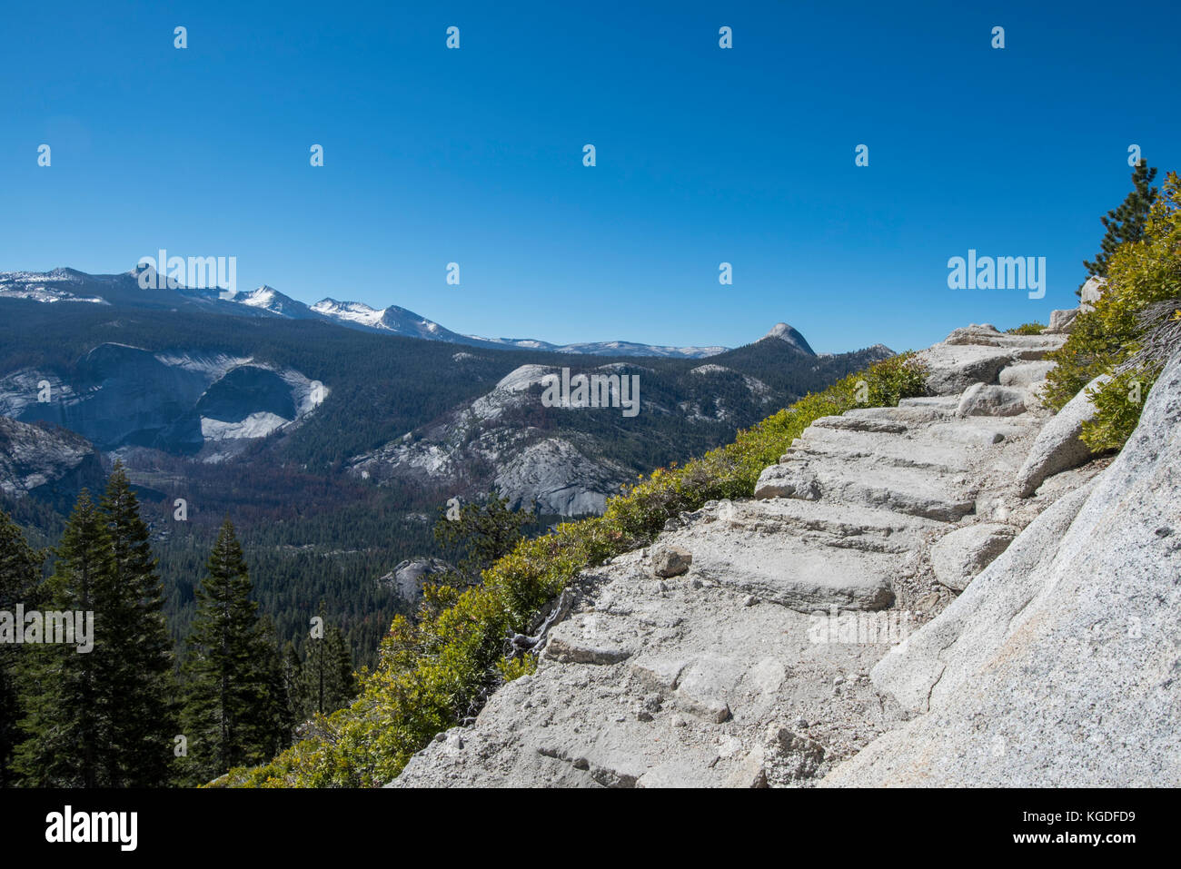 Stairs on the route up the half dome trail in Yosemite National Park ...