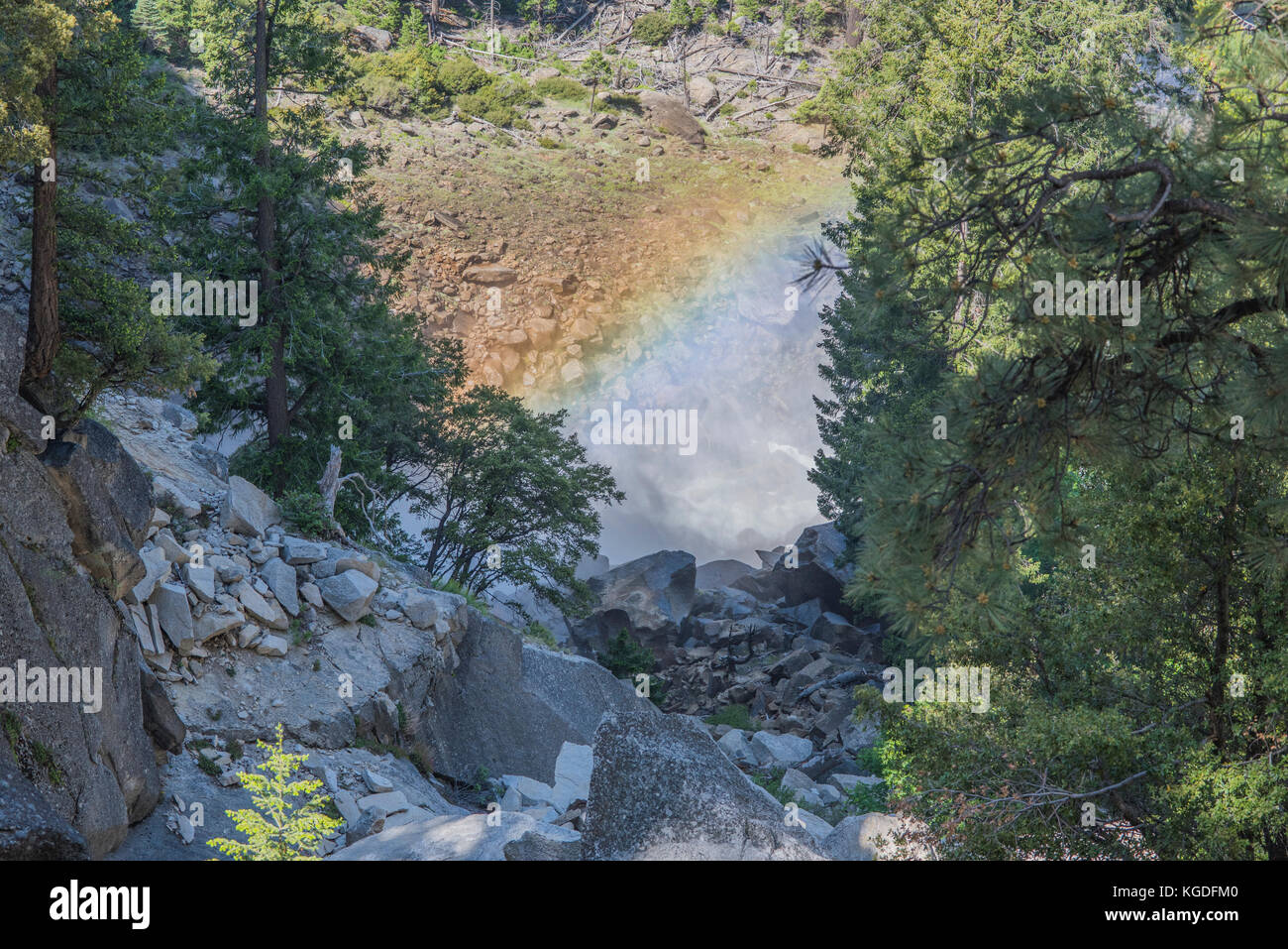 A rainbow over Nevada Falls on the John Muir Trail in Yosemite National ...