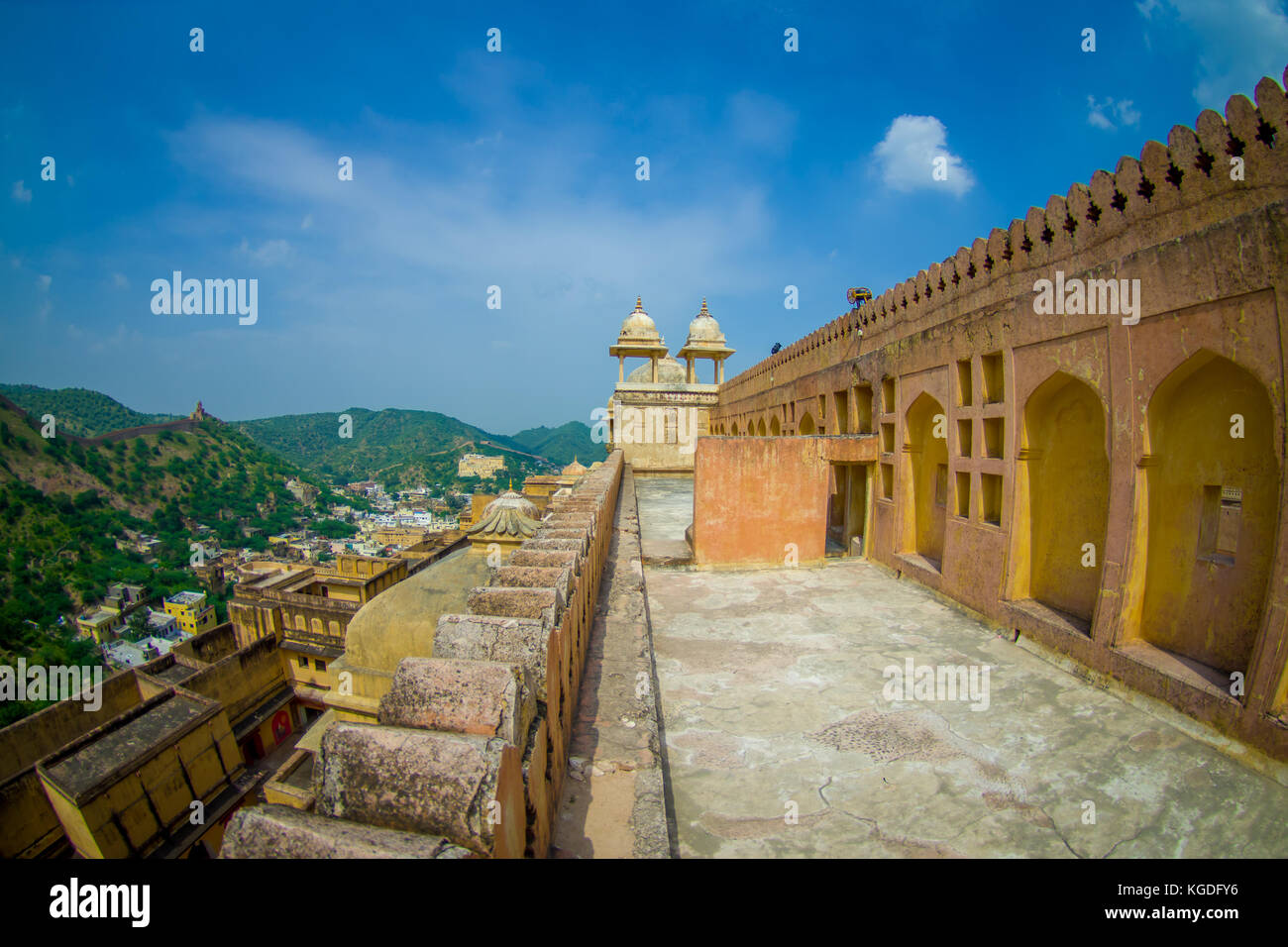 Beautiful view of Amber Fort landscape and some rooftops of the ...