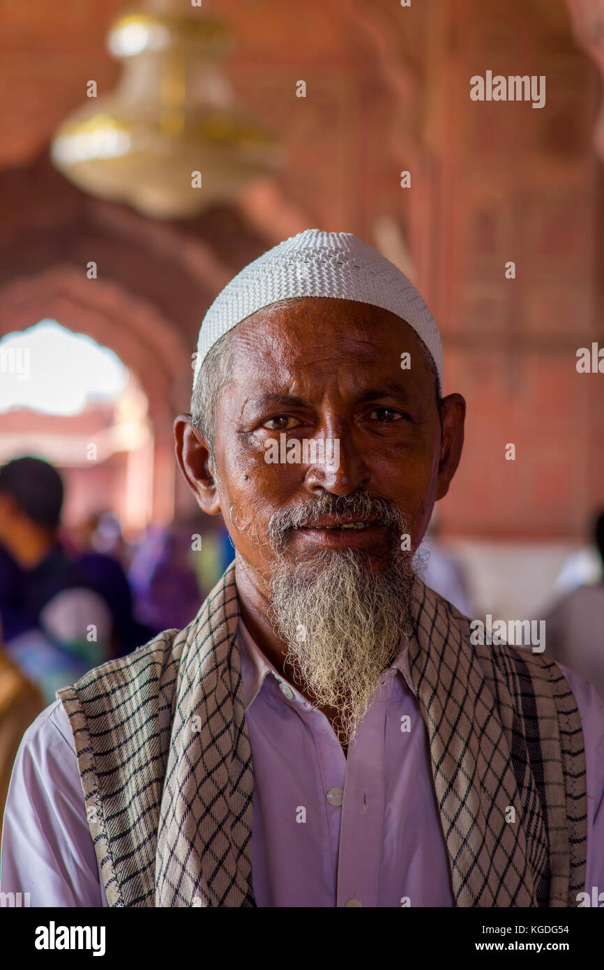 Delhi, India - September 27, 2017: Portrait of a man wearing a white ...